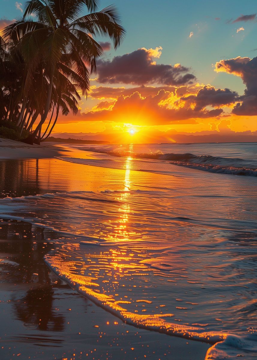 'Sunset Beach' Poster, picture, metal print, paint by James ART | Displate