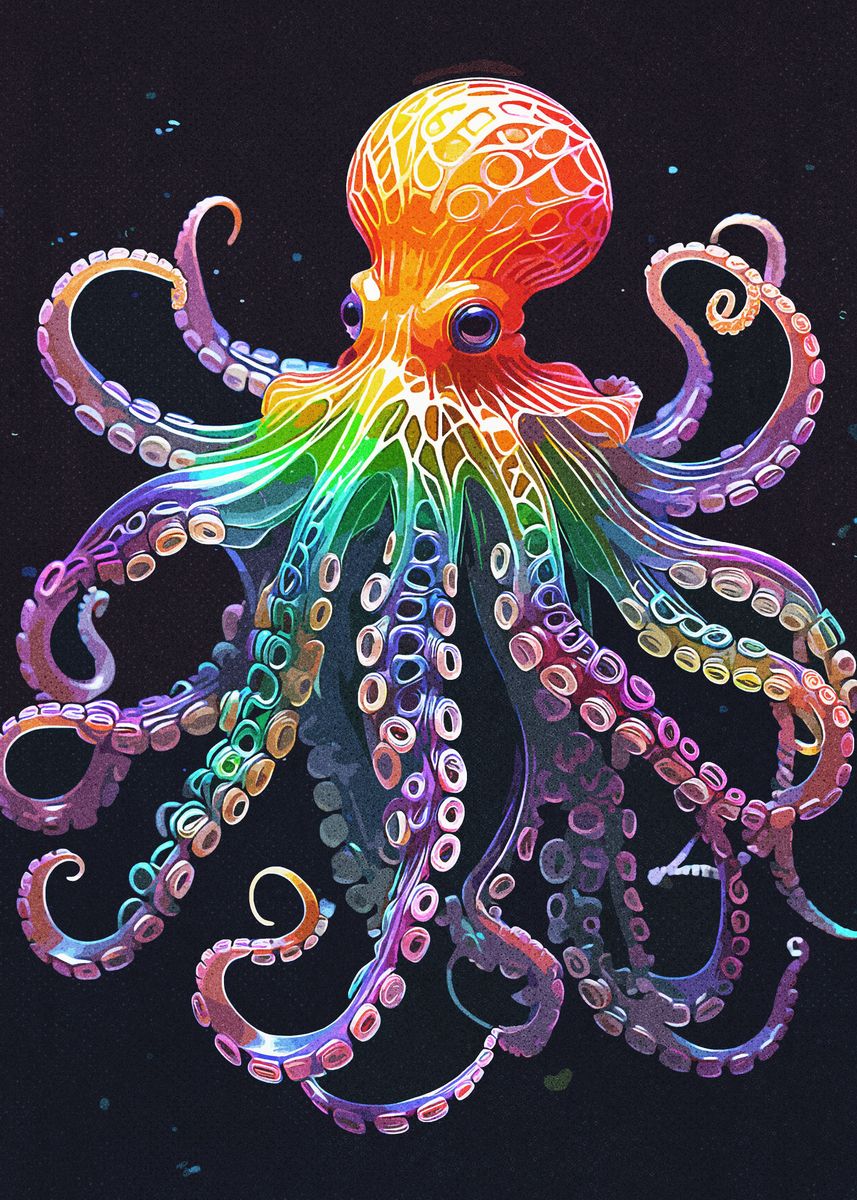 'Colorful Octopus ' Poster, picture, metal print, paint by Hamka Risha ...