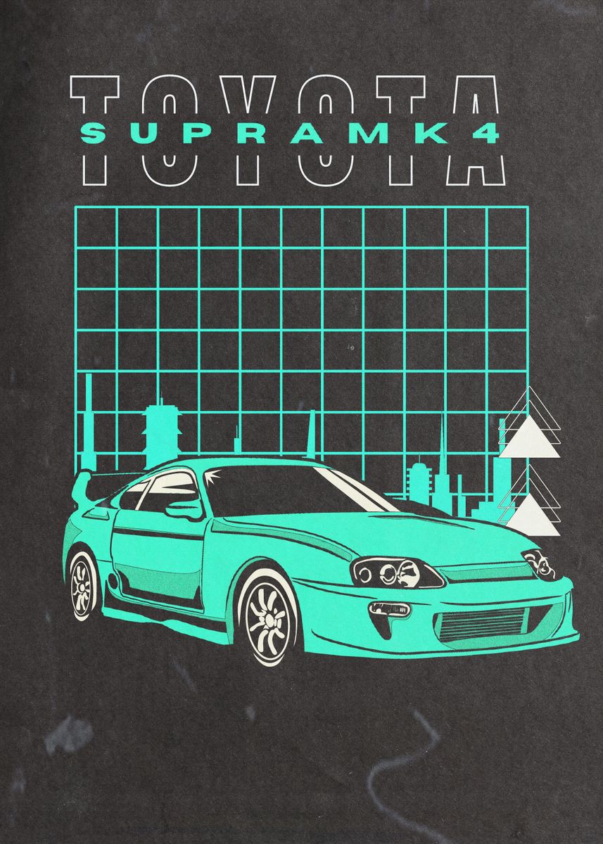 'Cyan Toyota Supra MK4' Poster, picture, metal print, paint by Vizio ...
