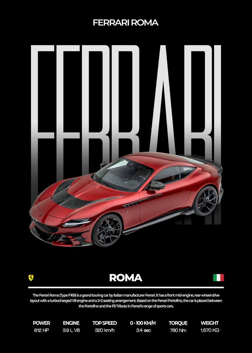 'Ferrari Roma' Poster, picture, metal print, paint by Conceptual ...