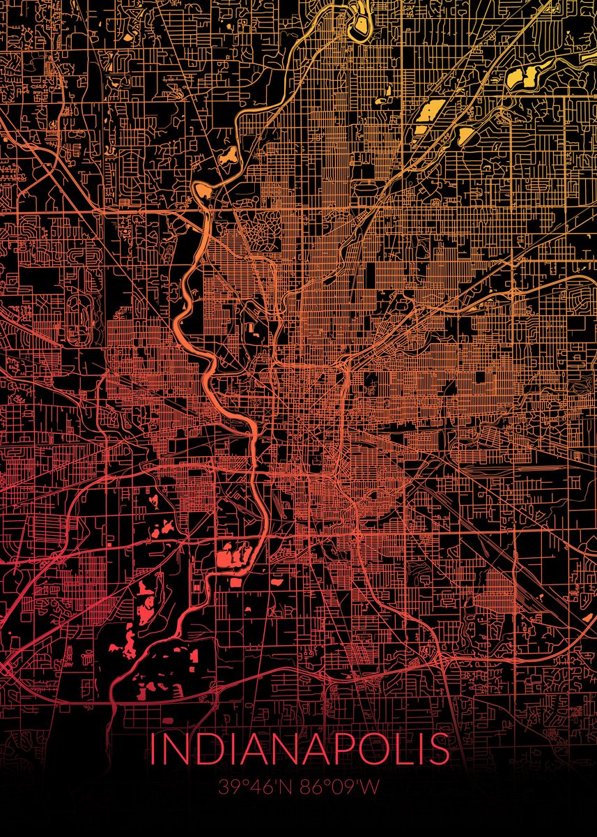 'Indianapolis Black Map' Poster, picture, metal print, paint by dkDesign | Displate