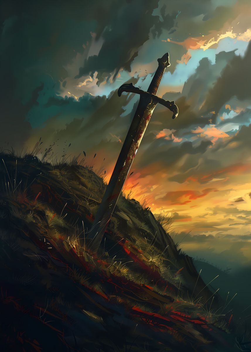 'Sword Of A Knight Scenery' Poster, picture, metal print, paint by Vars ...