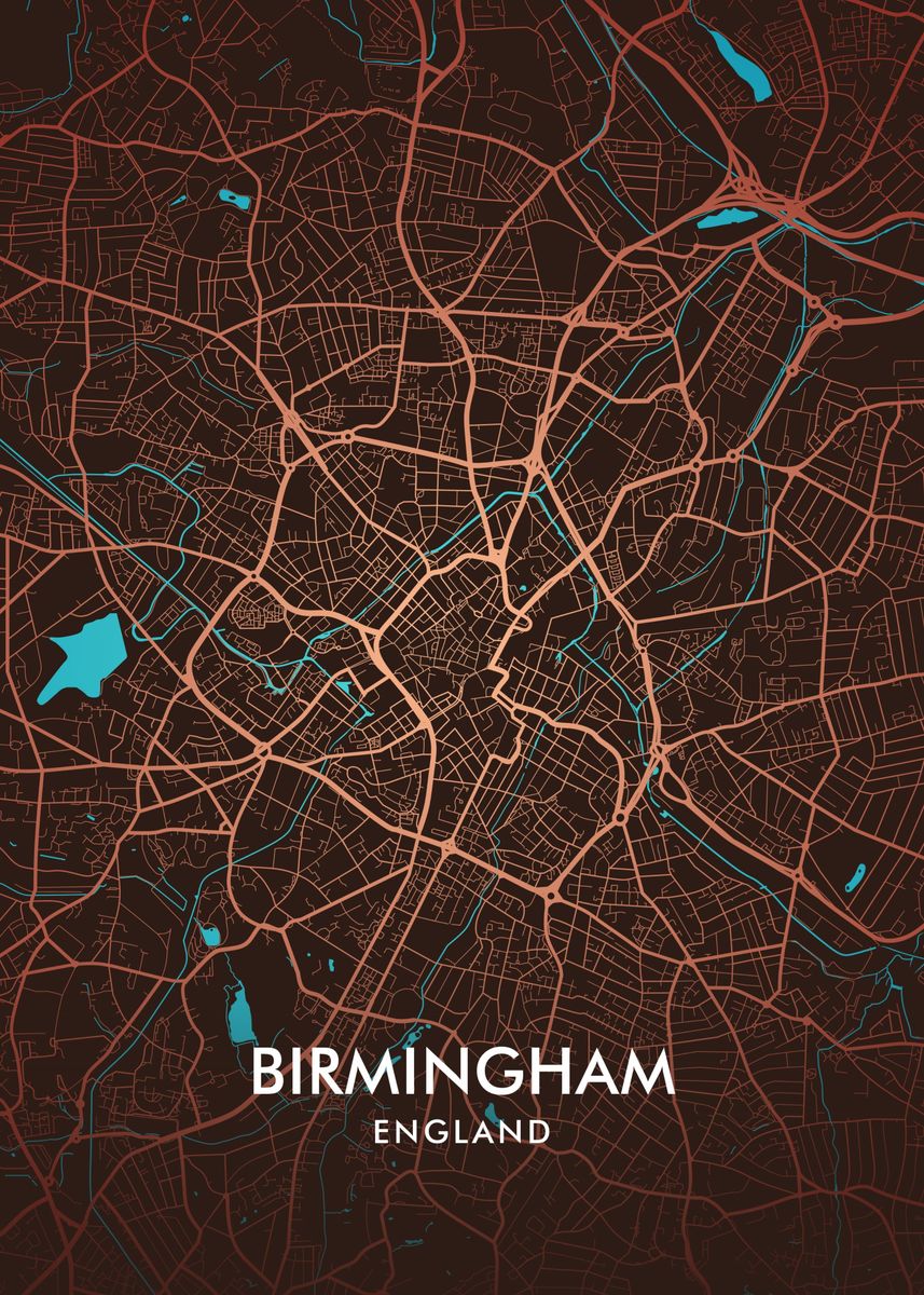 'Birmingham City Map' Poster, picture, metal print, paint by Miracle ...