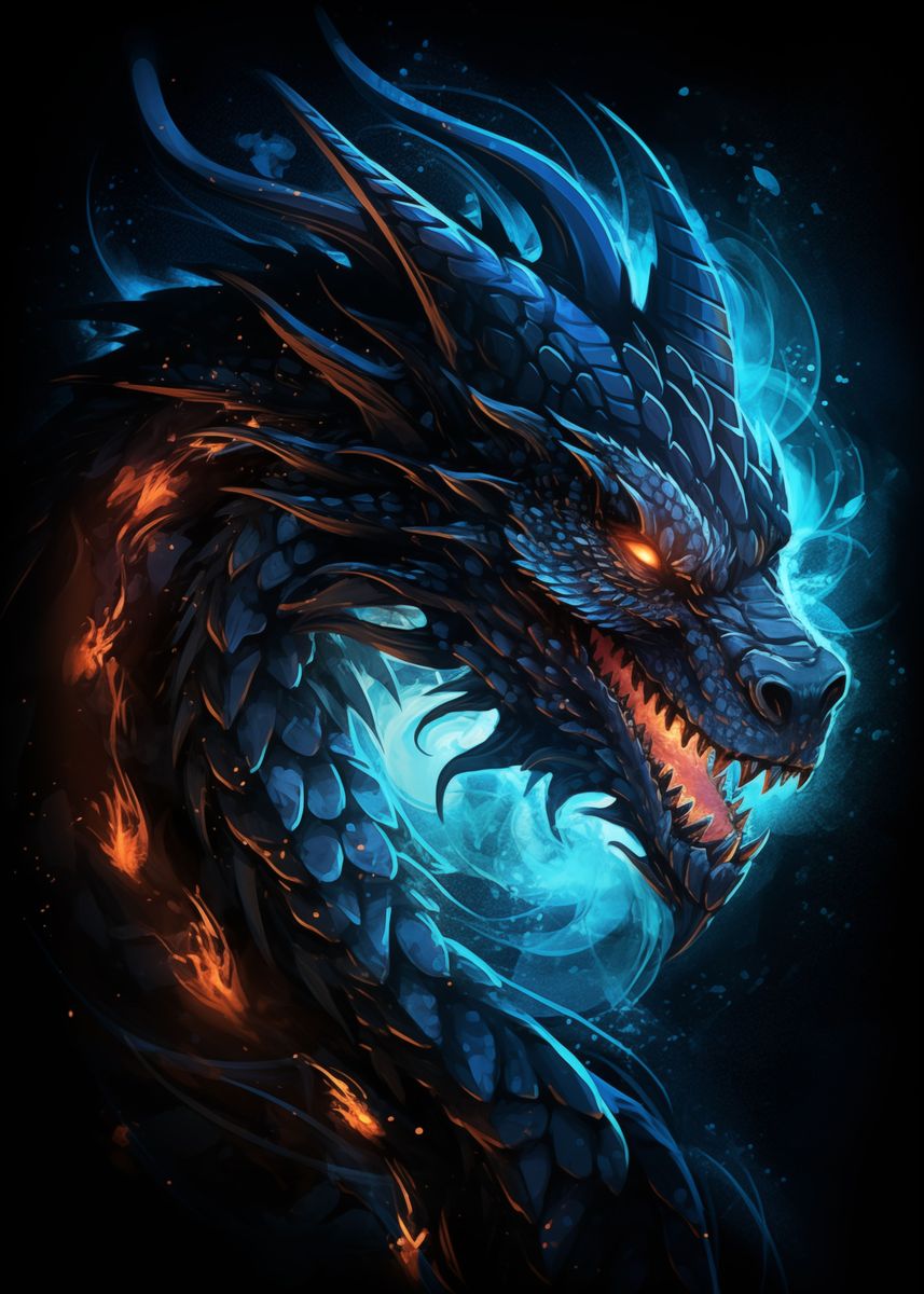 'Fire And Ice Dragon' Poster, picture, metal print, paint by Amagi | Displate