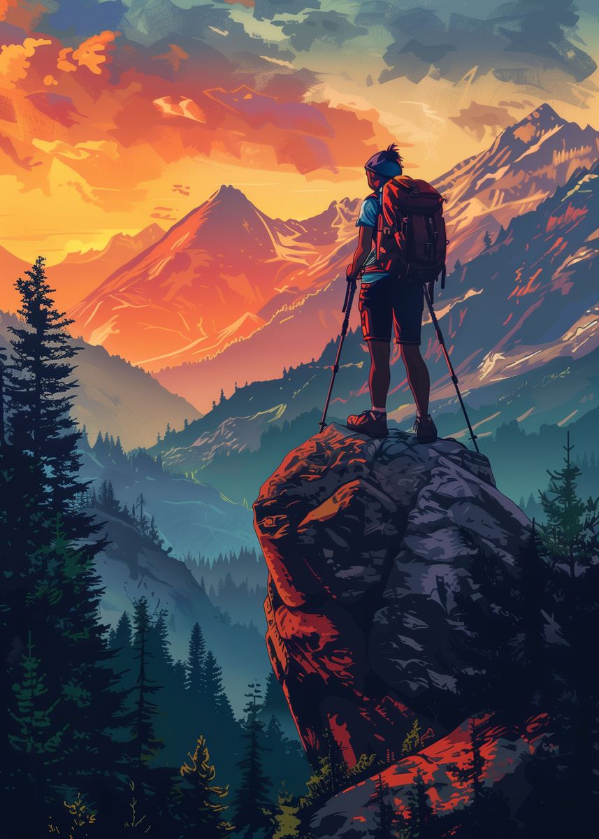 'Hiking Mountain' Poster, picture, metal print, paint by Grant | Displate