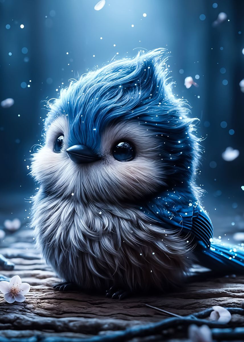 'blue cute bird' Poster, picture, metal print, paint by Ancient Man ...