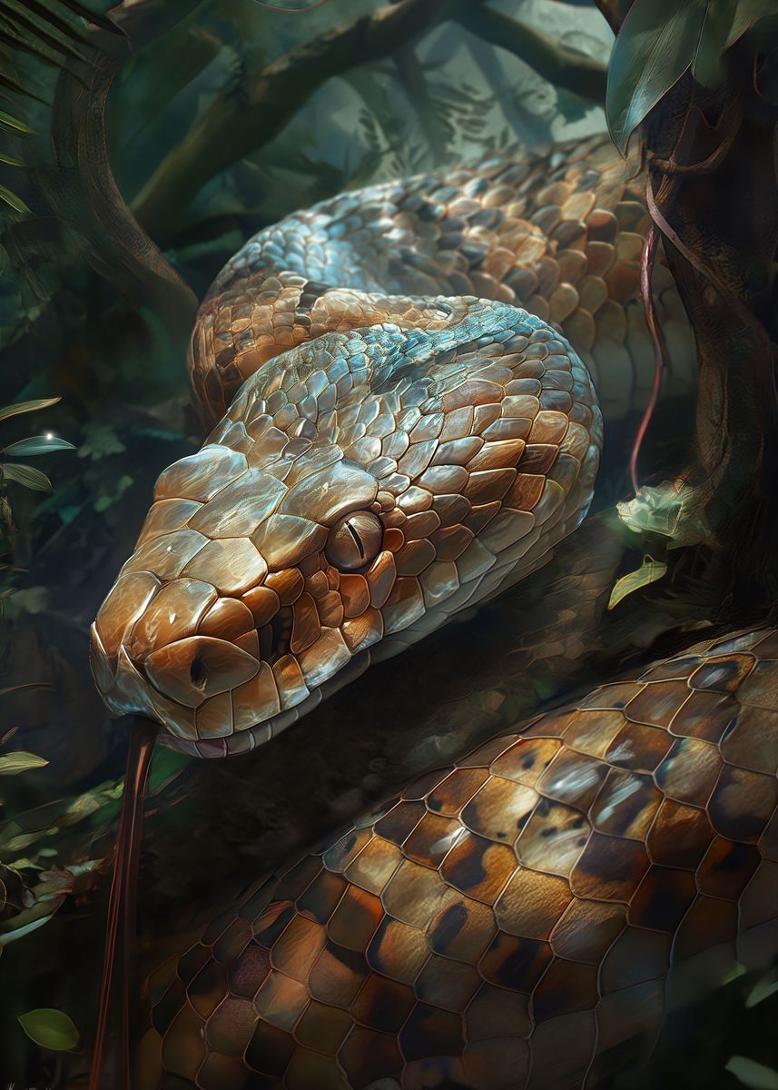 'Snakes Charm' Poster, picture, metal print, paint by Rawbin | Displate