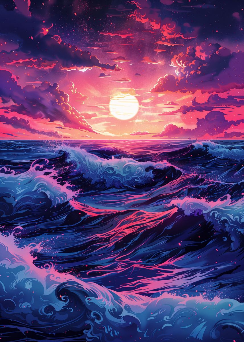 'Retro Beach Waves' Poster, picture, metal print, paint by Creative YS ...