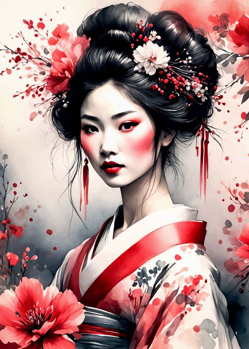 'Geisha Cherry Blossom' Poster, picture, metal print, paint by Elly ...