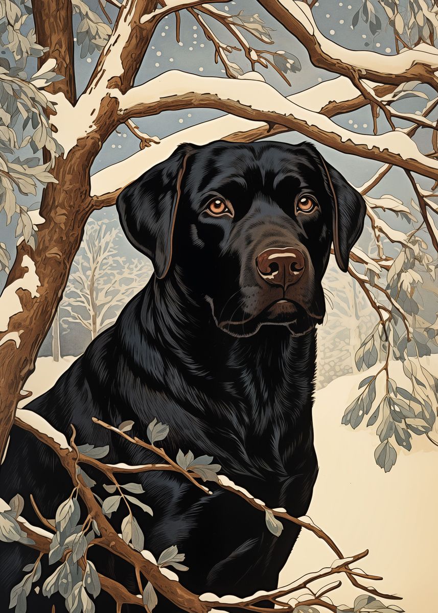 'Vintage Black labrador ' Poster, picture, metal print, paint by ...