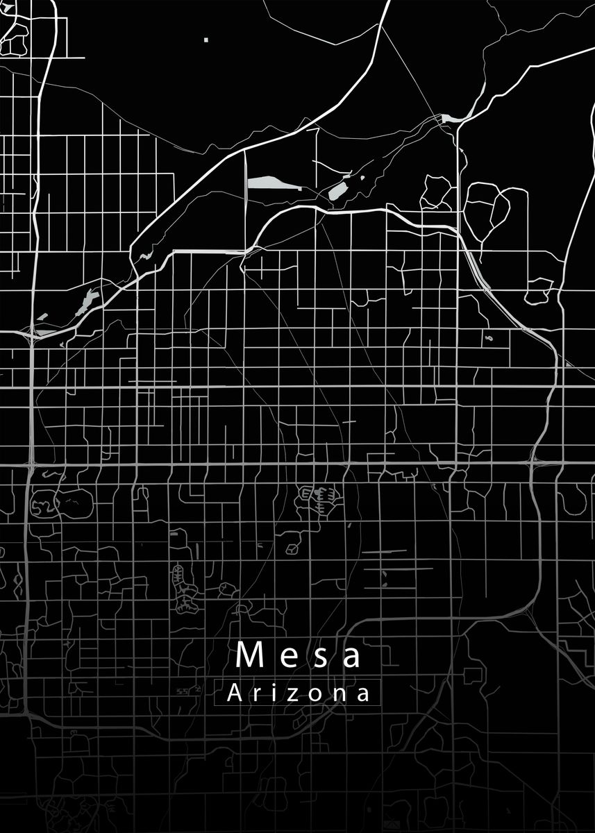 'Mesa Arizona Map black' Poster, picture, metal print, paint by Robin ...