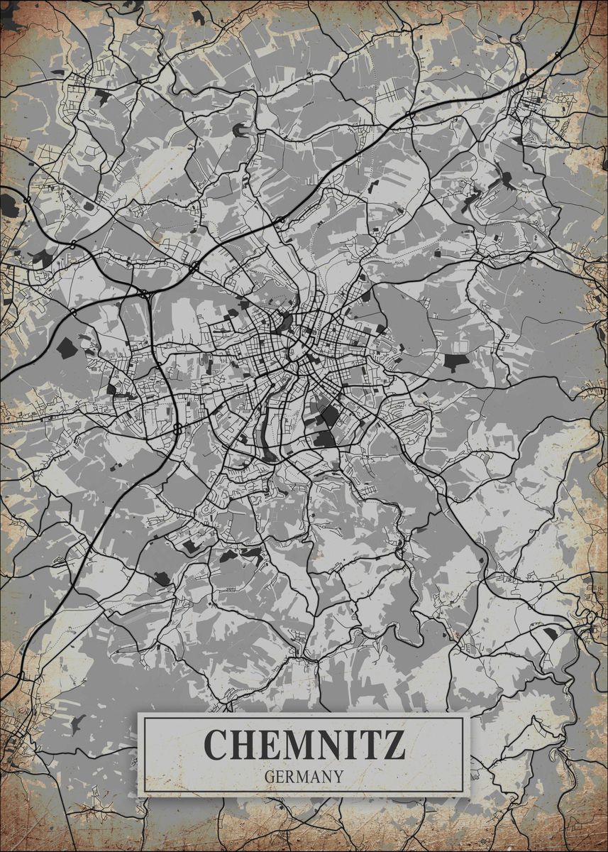 'Chemnitz Germany Map' Poster, picture, metal print, paint by Artbe ...