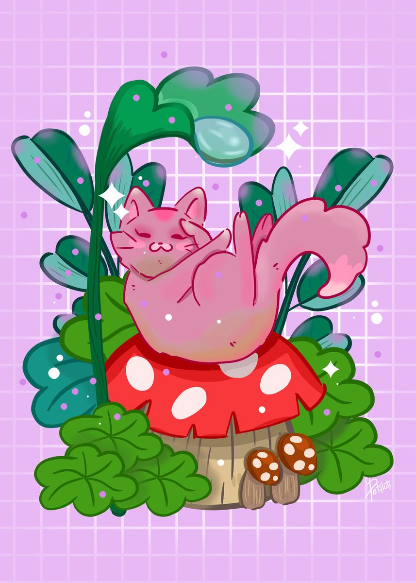 'Pink Sleeping Kitty' Poster, picture, metal print, paint by Kristi ...