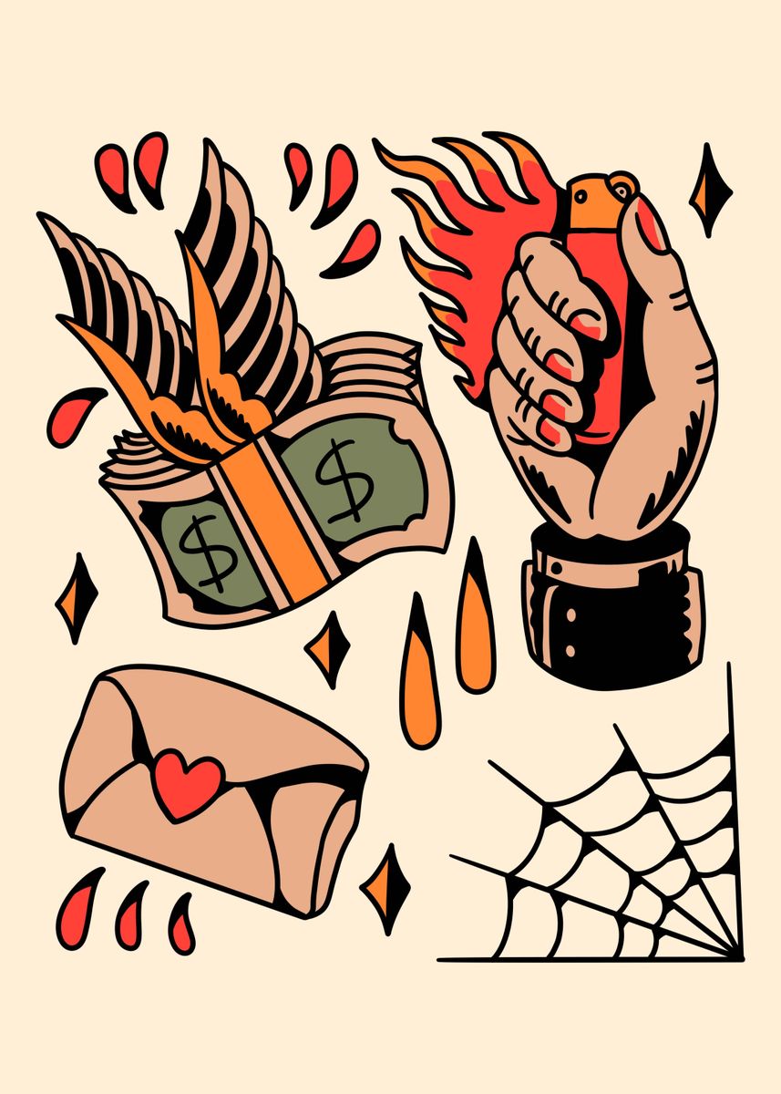 'love life flash tattoo' Poster, picture, metal print, paint by doni ...