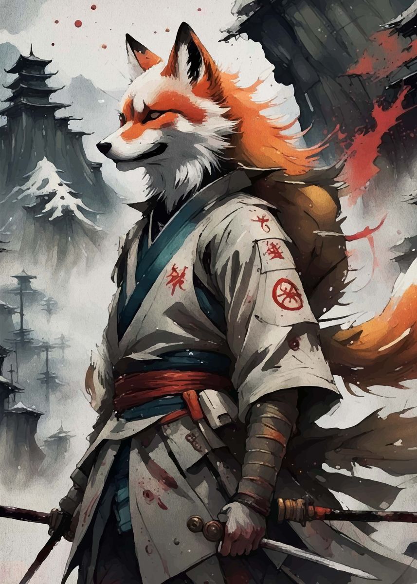 'Kitsune Warrior Japan ' Poster, picture, metal print, paint by Jaycee ...
