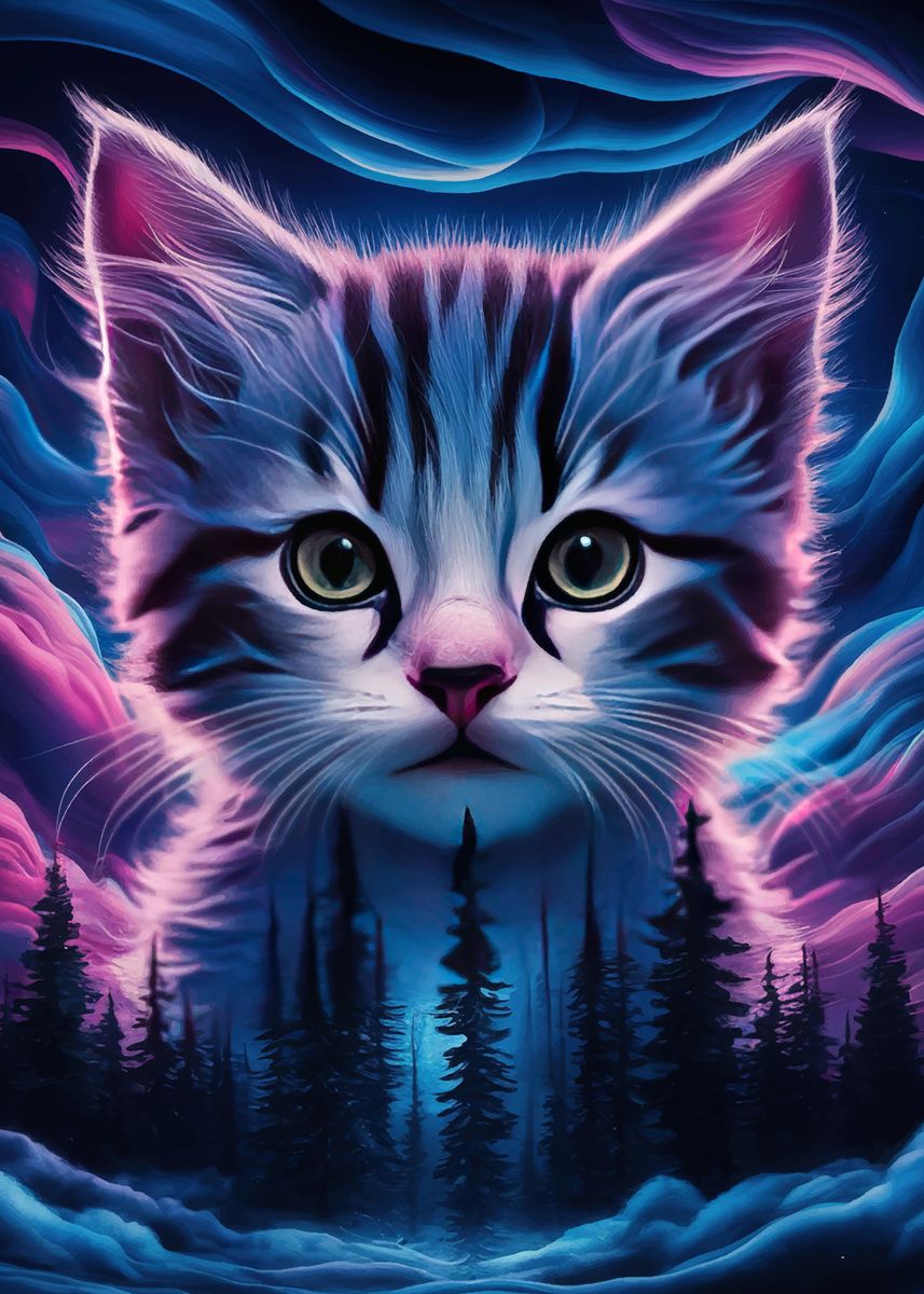 'Cat Galaxy' Poster, picture, metal print, paint by Ali Jane | Displate