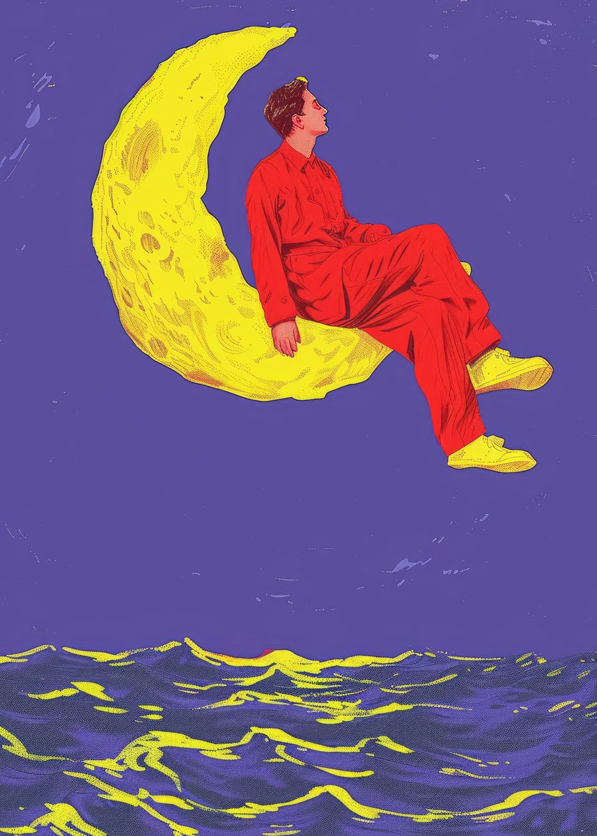 'man and the moon' Poster, picture, metal print, paint by Rachanin ...