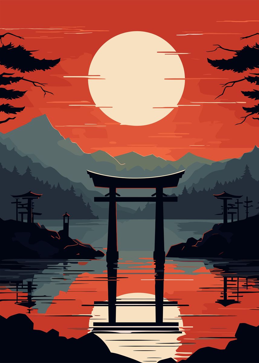 'Japanese Gate' Poster, picture, metal print, paint by Erick Sato ...