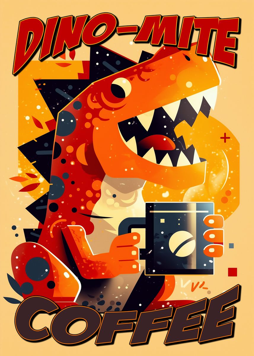 'Dino Mite Coffee' Poster, picture, metal print, paint by Steel Canvas ...