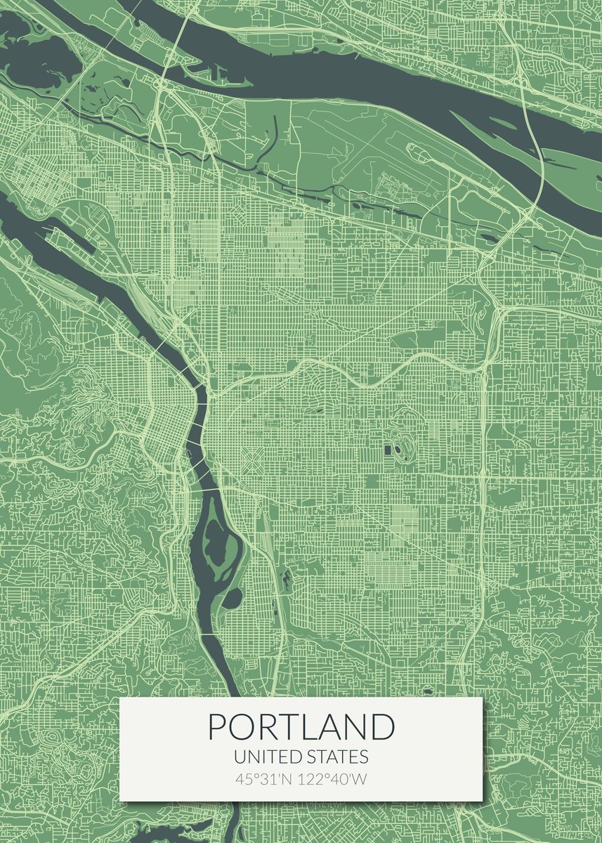 'Portland Green Map' Poster, picture, metal print, paint by dkDesign | Displate