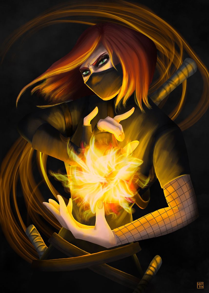 'Fire Ninja' Poster, picture, metal print, paint by Mazekin | Displate