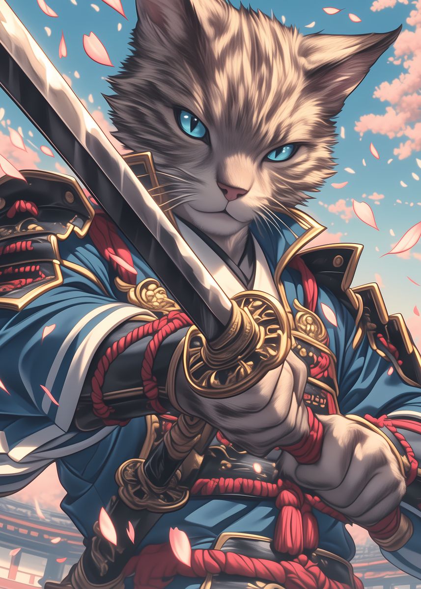 'Japan Bengal Cat Samurai' Poster, picture, metal print, paint by ...