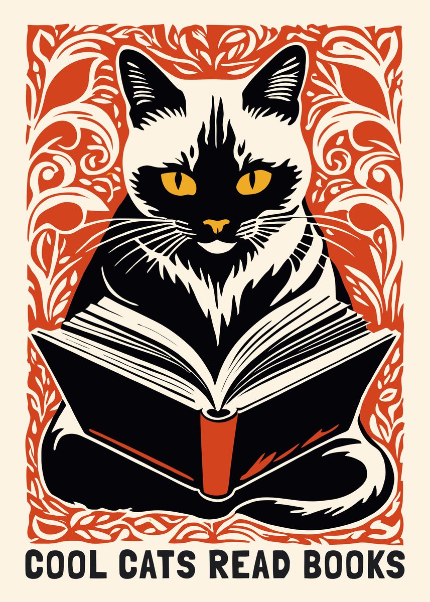 'Cool Cats Read Books Print' Poster, picture, metal print, paint by ...