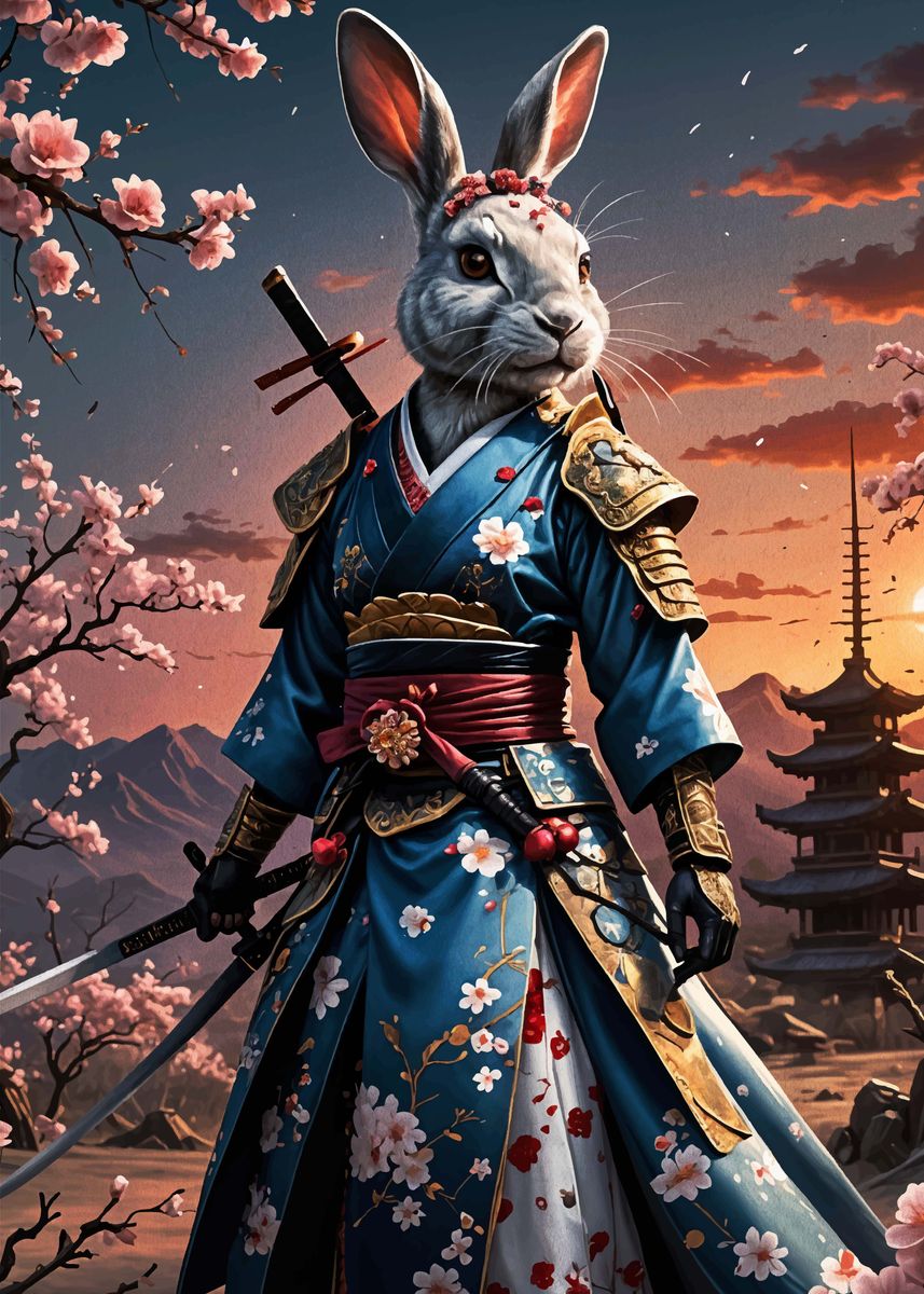 'Rabbit Samurai Geisha ' Poster, picture, metal print, paint by Eira ...
