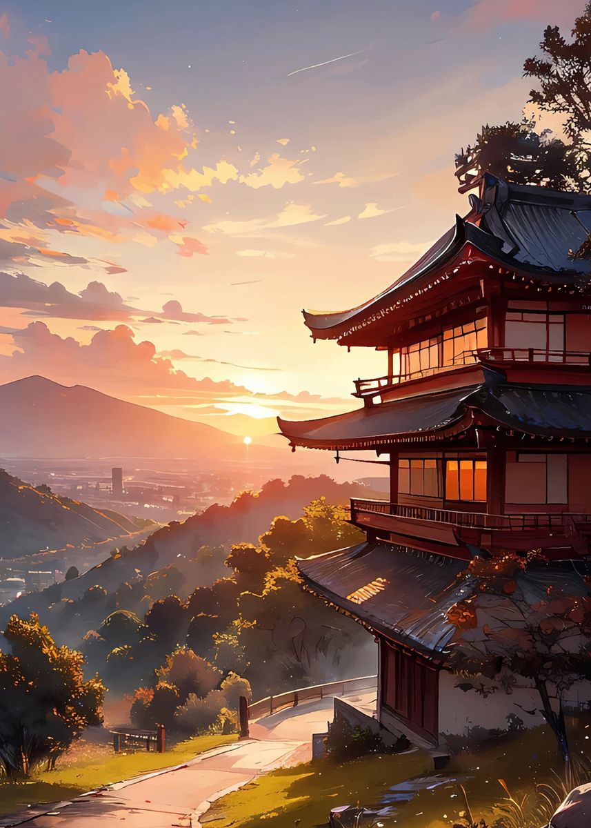 'Japanese Temple' Poster, picture, metal print, paint by Barbara Del ...