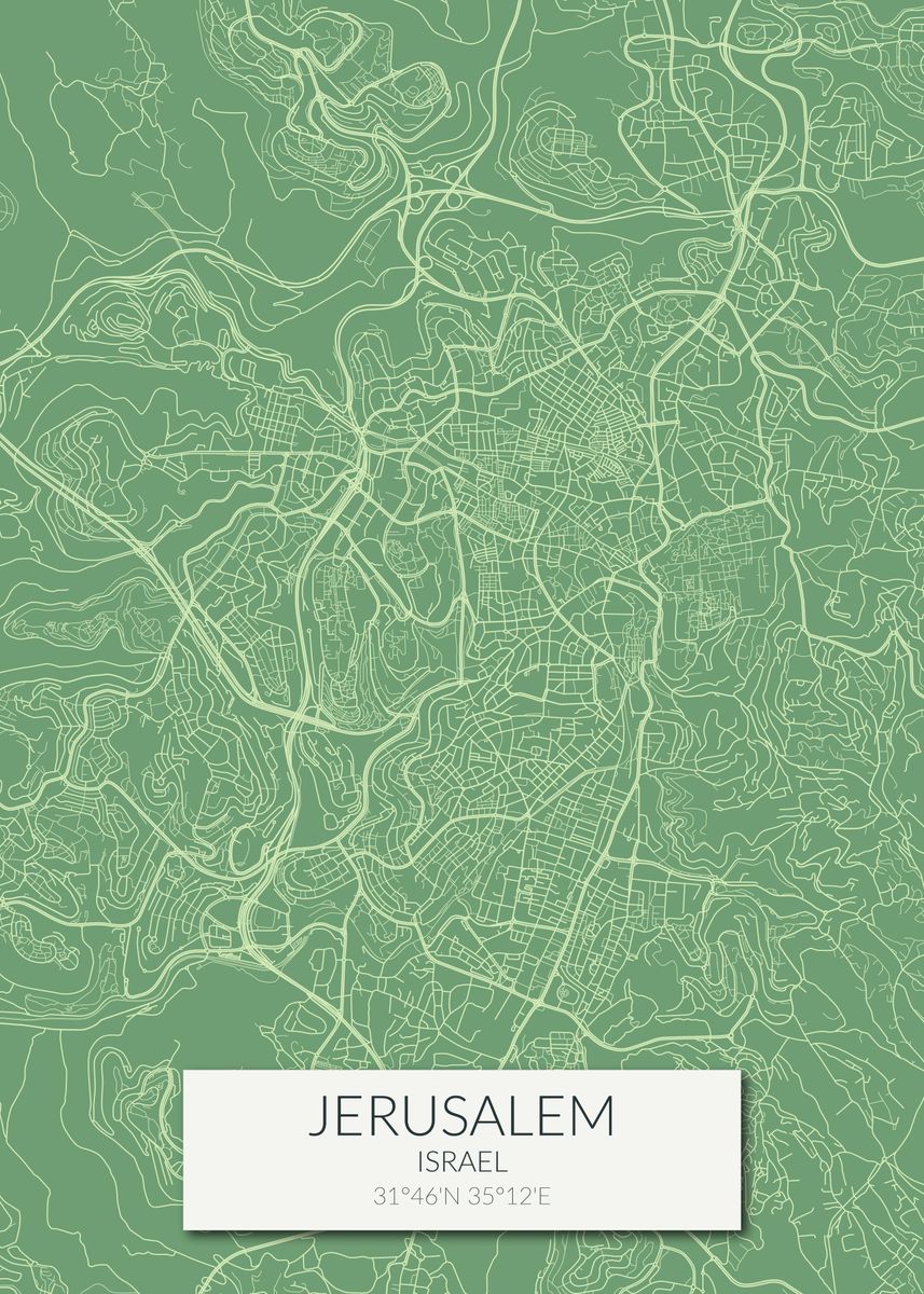 'Jerusalem Green Map' Poster, picture, metal print, paint by dkDesign | Displate
