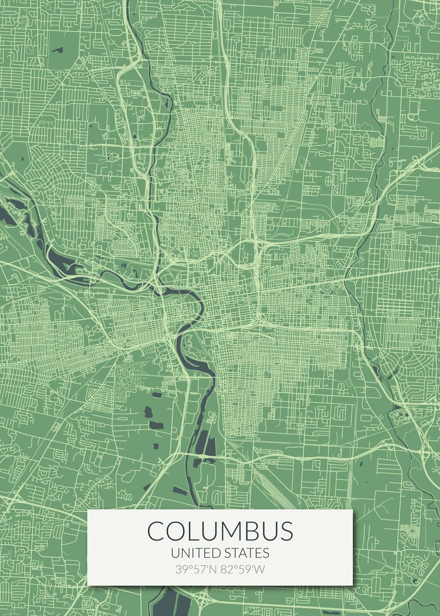 'Columbus Green Map' Poster, picture, metal print, paint by dkDesign | Displate