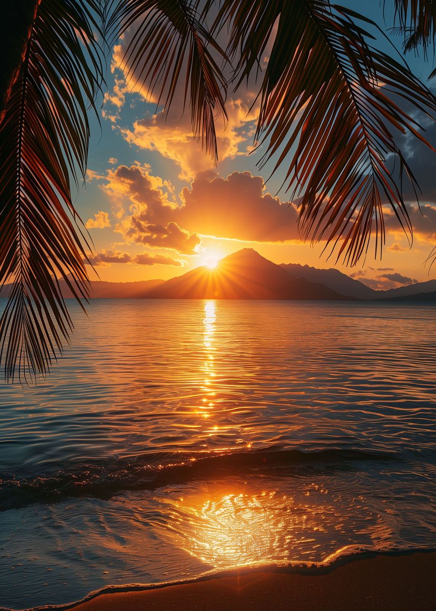 'Sunset Beach' Poster, picture, metal print, paint by James ART | Displate