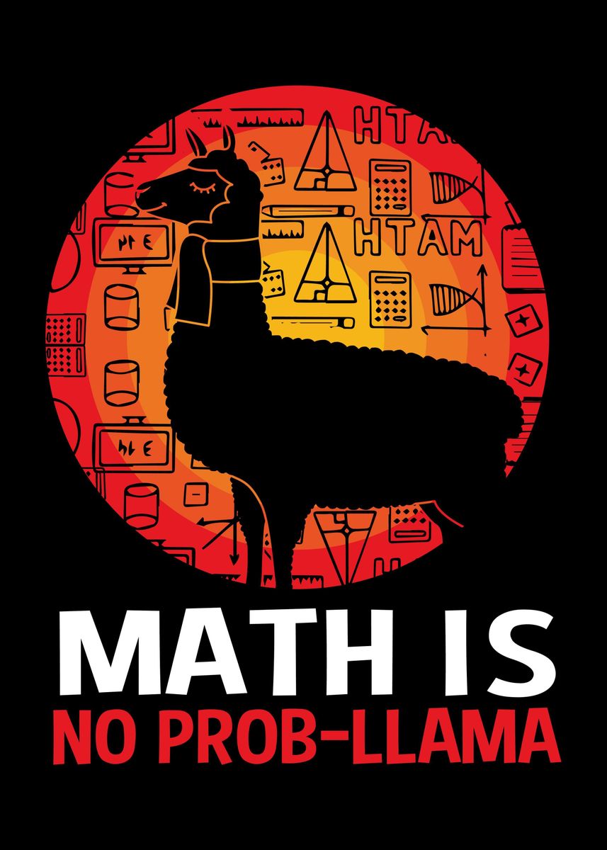 'Math Llama' Poster, picture, metal print, paint by FunnyGifts | Displate