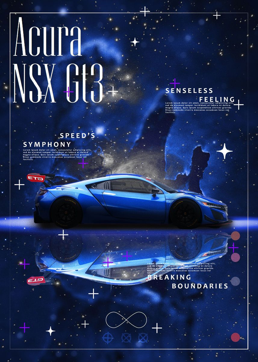 'Acura NSX Gt3 Race Car' Poster, picture, metal print, paint by Vineet ...