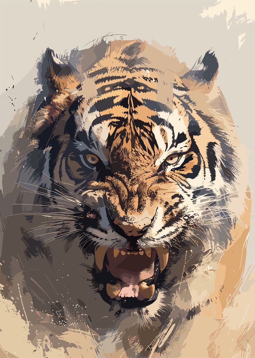 'Angry Tiger' Poster, picture, metal print, paint by Erick Sato | Displate
