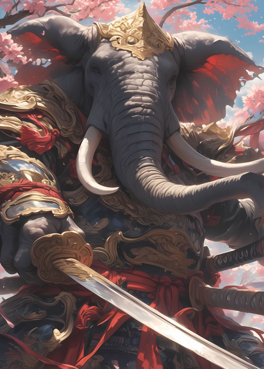 'Japanese Elephant Samurai' Poster, picture, metal print, paint by ...