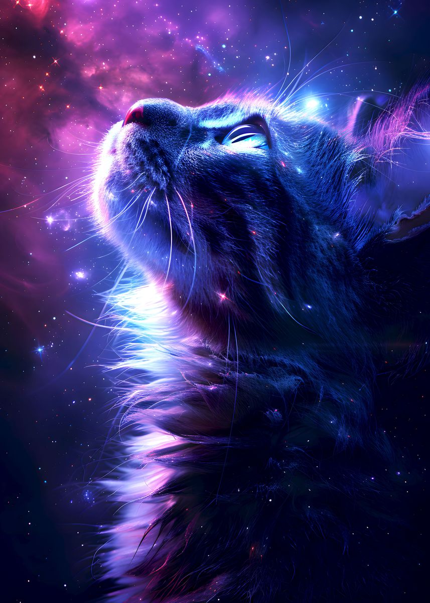 'Cosmic Cat Universal Gaze' Poster, picture, metal print, paint by Jan ...