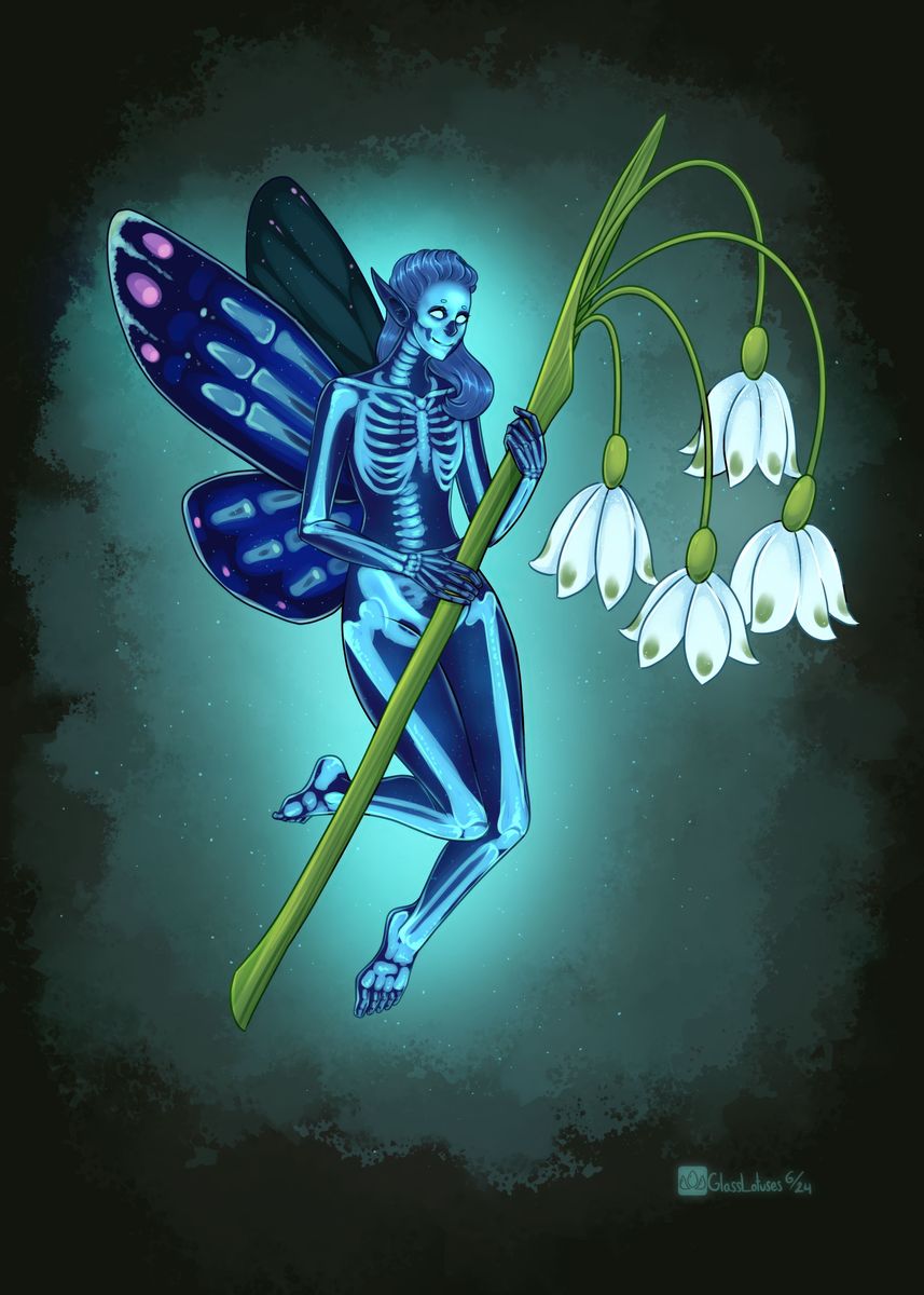 'Skeleton and Snowflakes' Poster, picture, metal print, paint by ...