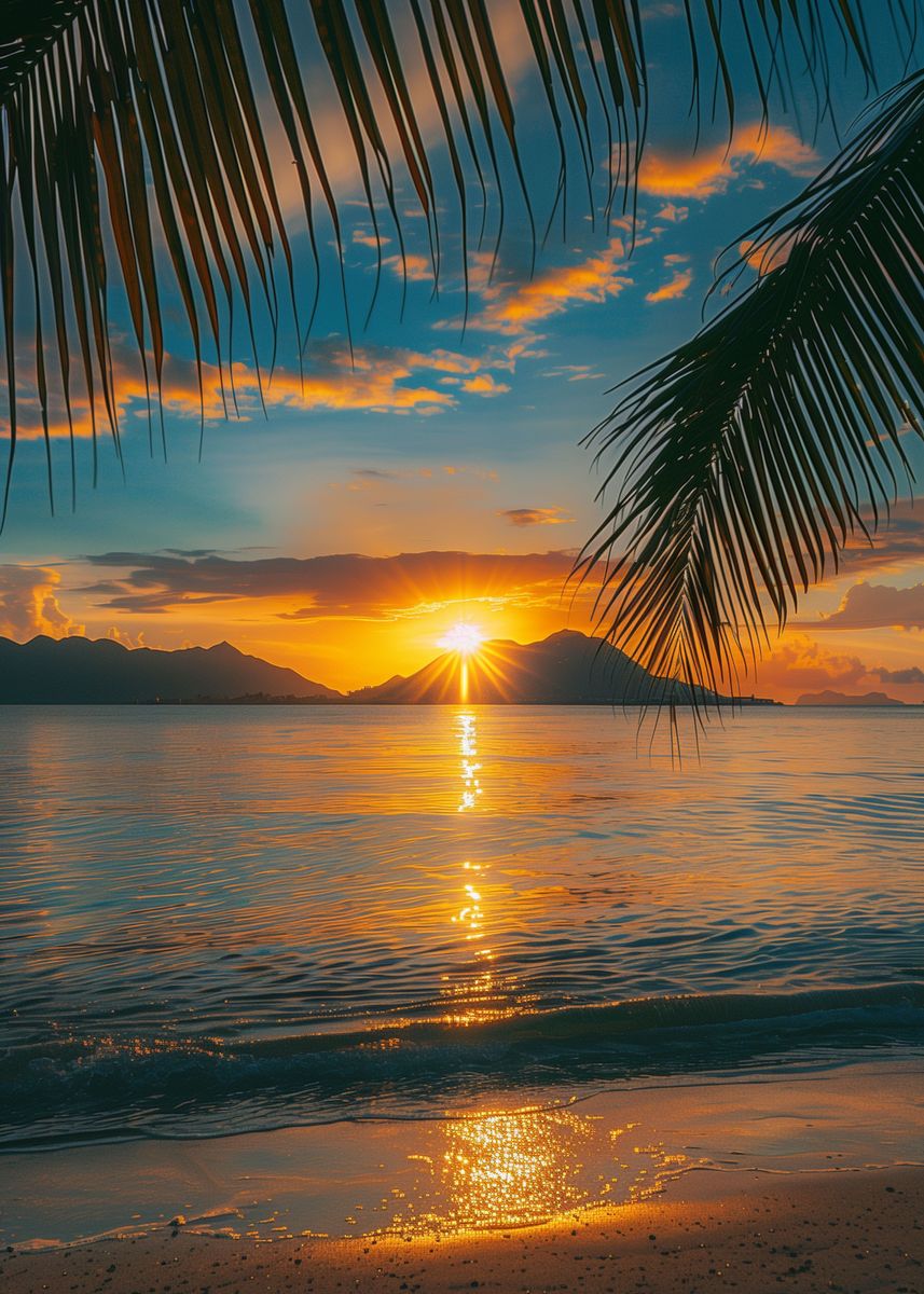 'Sunset Beach' Poster, picture, metal print, paint by James ART | Displate