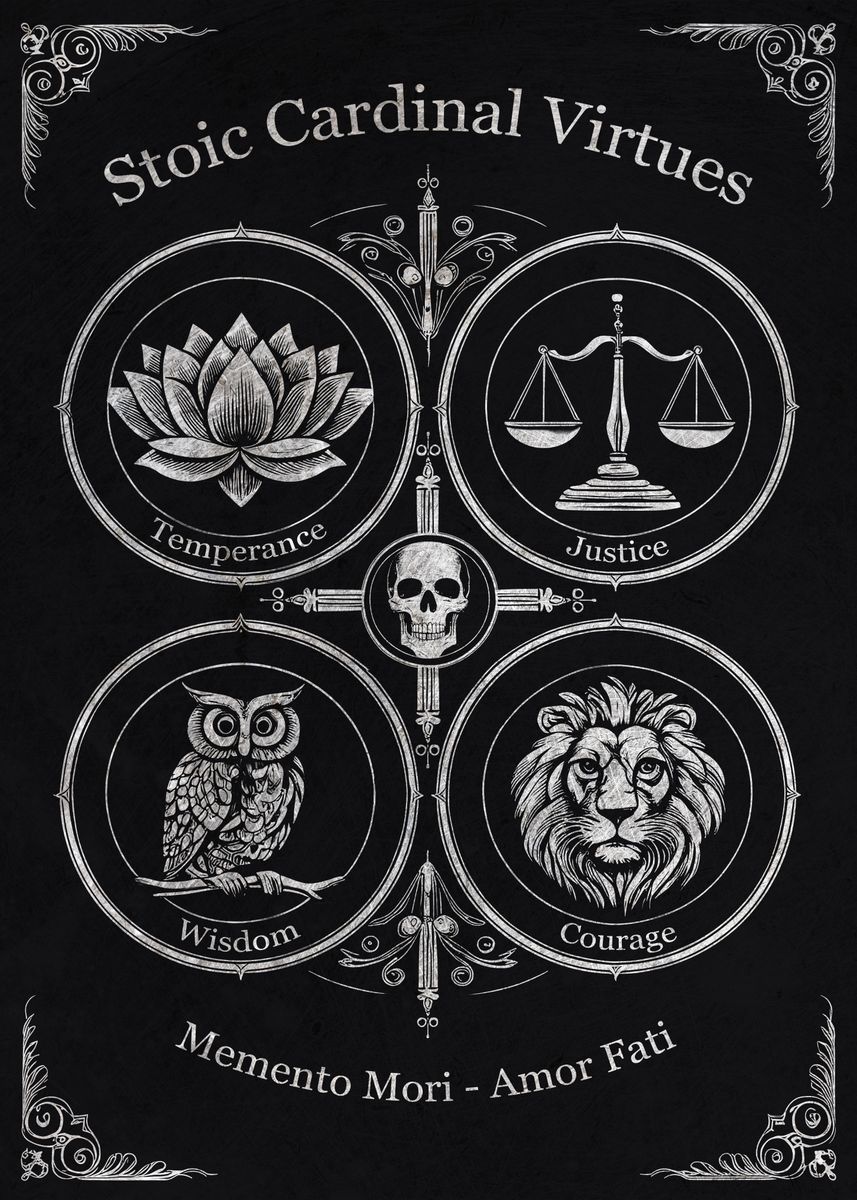 'Stoic Cardinal Virtues S' Poster, picture, metal print, paint by Jan Stefanica | Displate