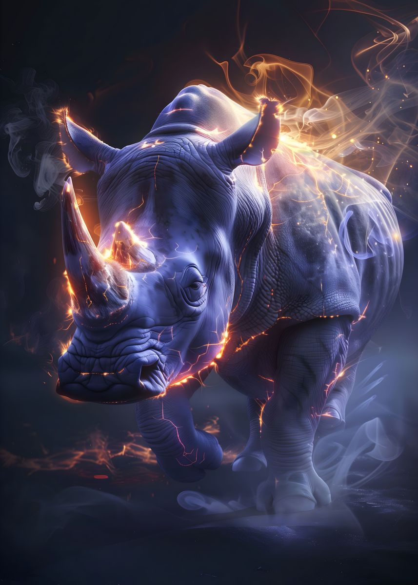 'Glowing Rhino' Poster, picture, metal print, paint by Dennex Designs ...
