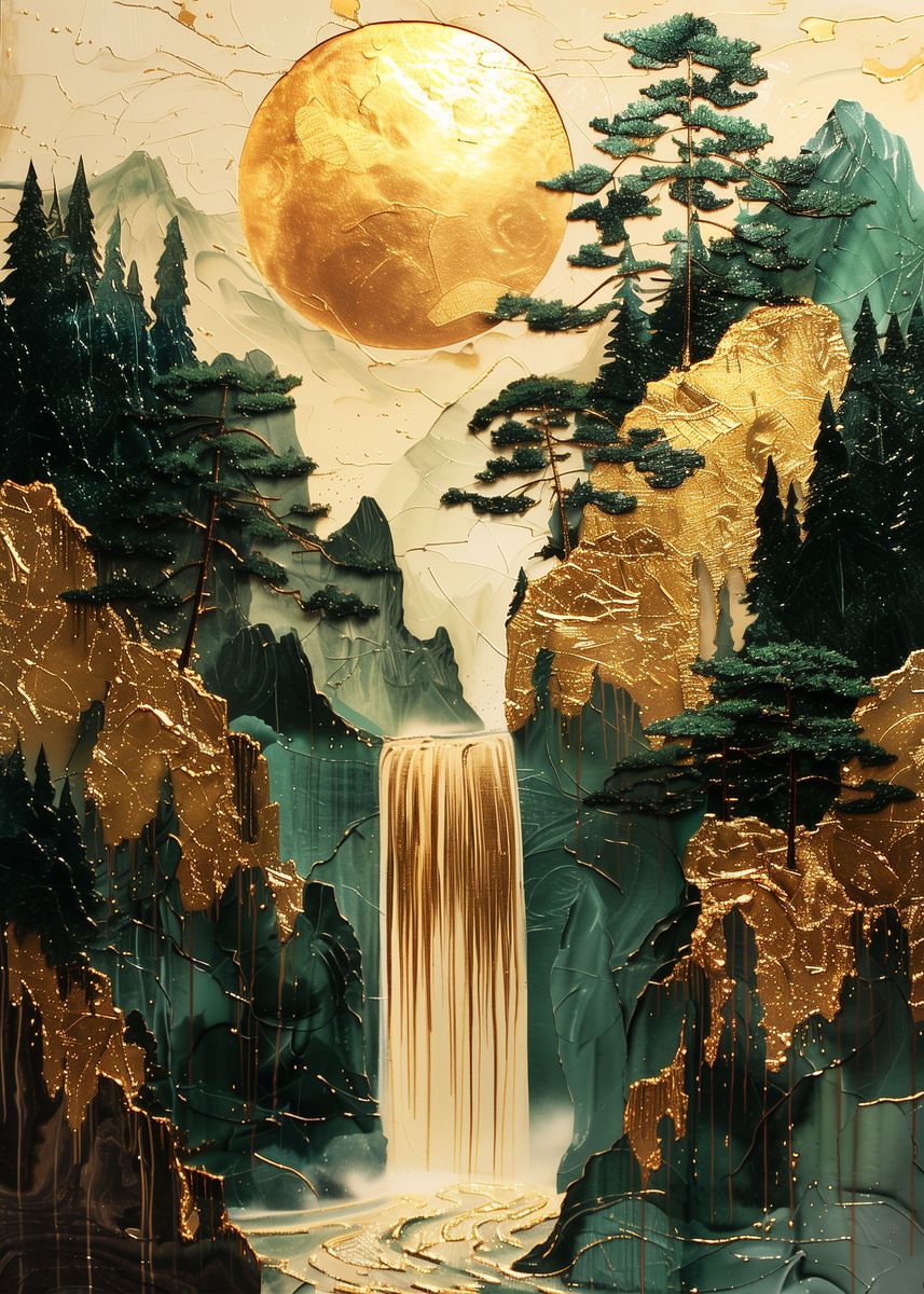 'Kintsugi Waterfall Nature' Poster, picture, metal print, paint by ...