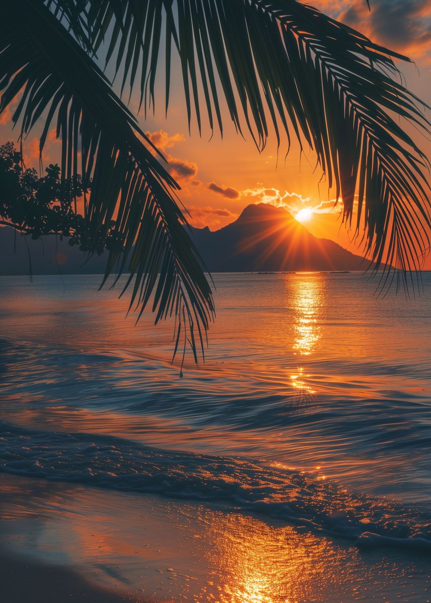 'Sunset Beach' Poster, picture, metal print, paint by James ART | Displate