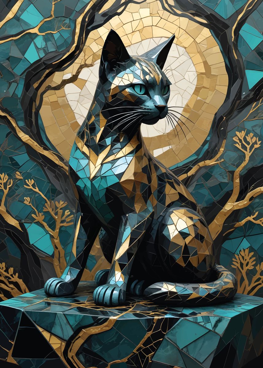 'Kintsugi Black Cat Art' Poster, picture, metal print, paint by ALEX ...