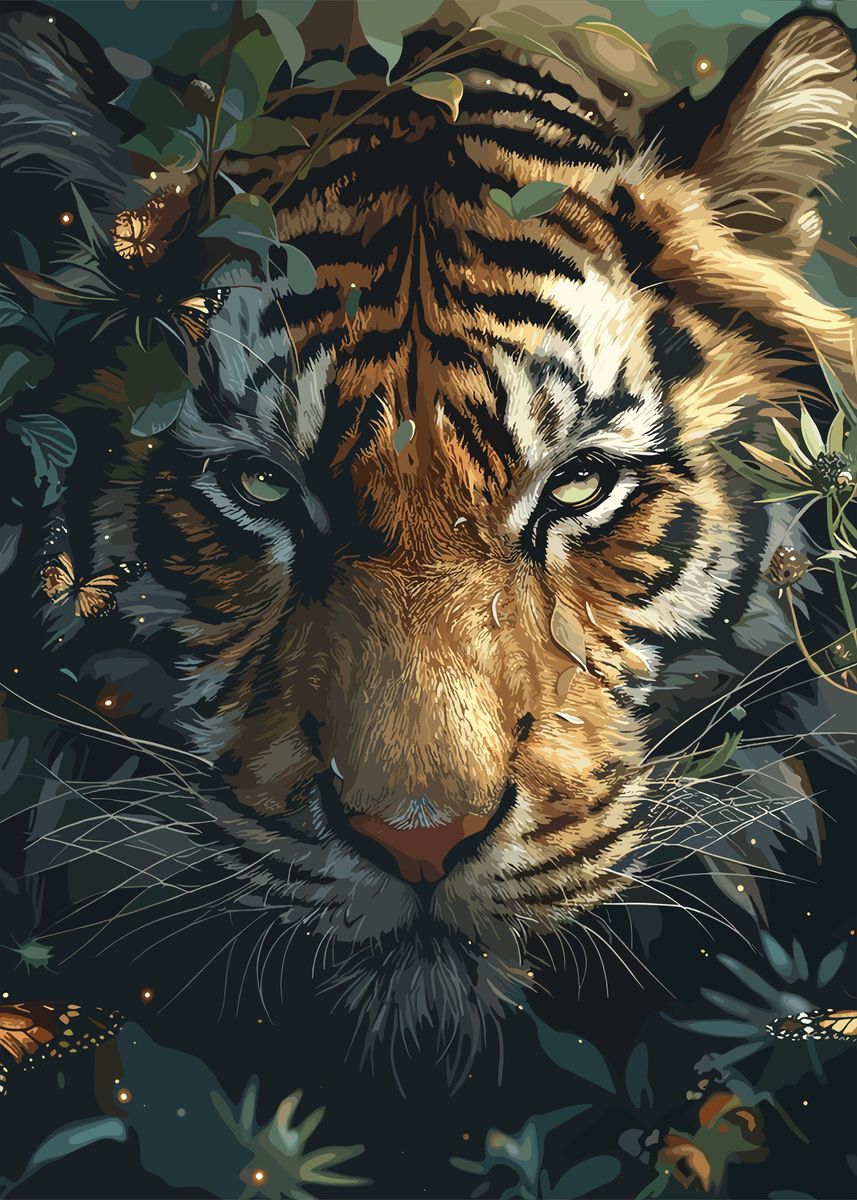 'Tiger Face' Poster, picture, metal print, paint by Erick Sato | Displate