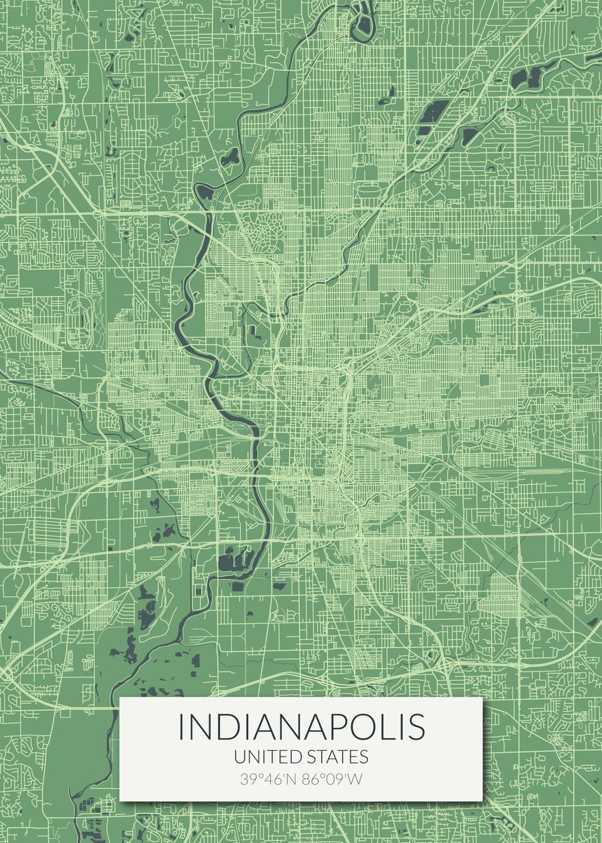'Indianapolis Green Map' Poster, picture, metal print, paint by dkDesign | Displate