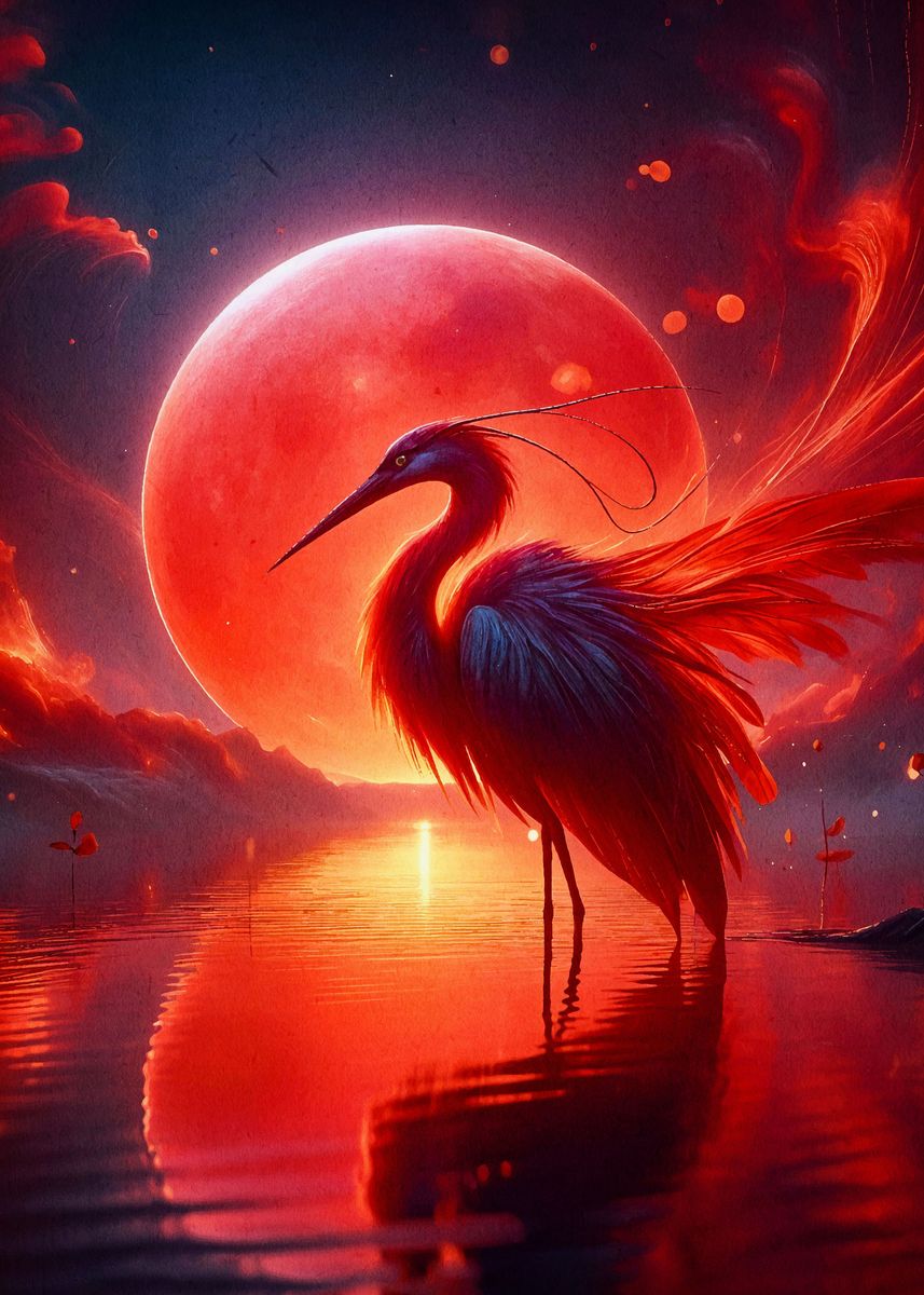 'The Red Heron ' Poster, picture, metal print, paint by Ana Calvert ...