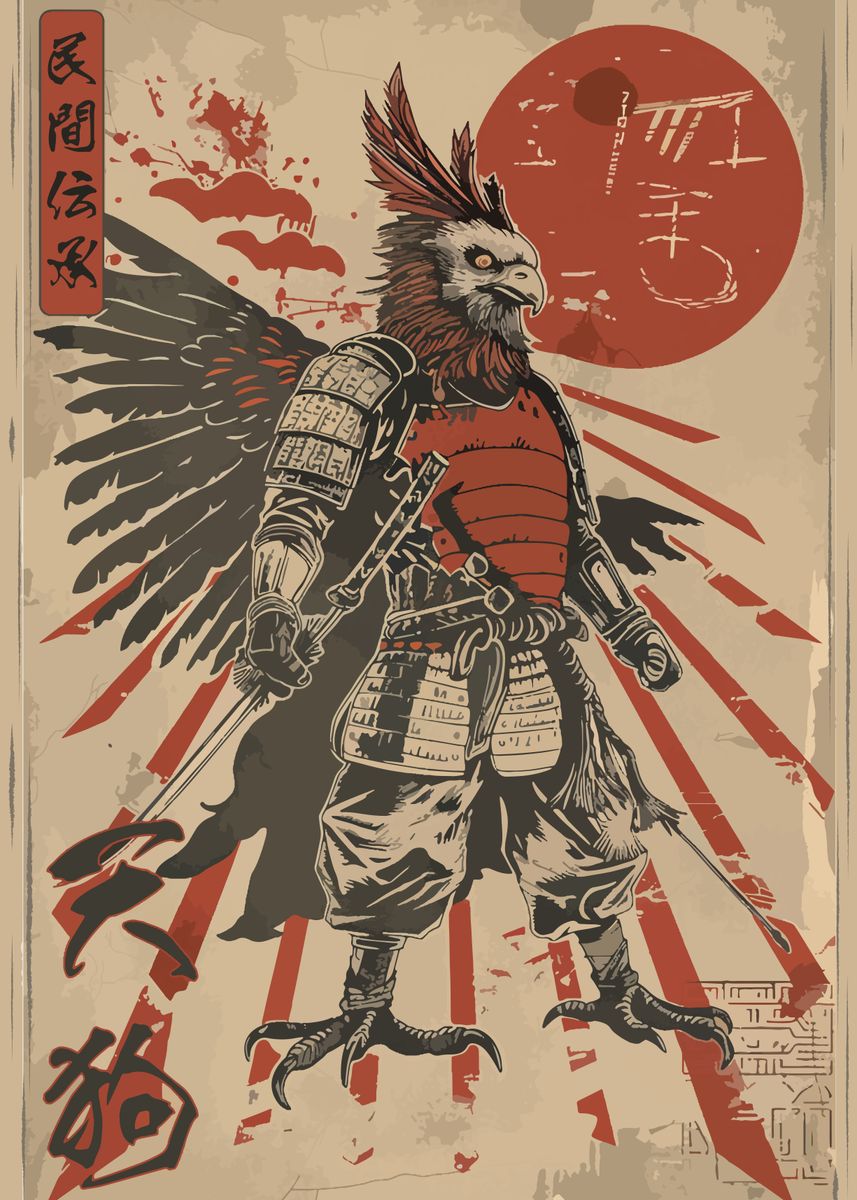 'Japan Tengu Warrior Bird' Poster, picture, metal print, paint by ...