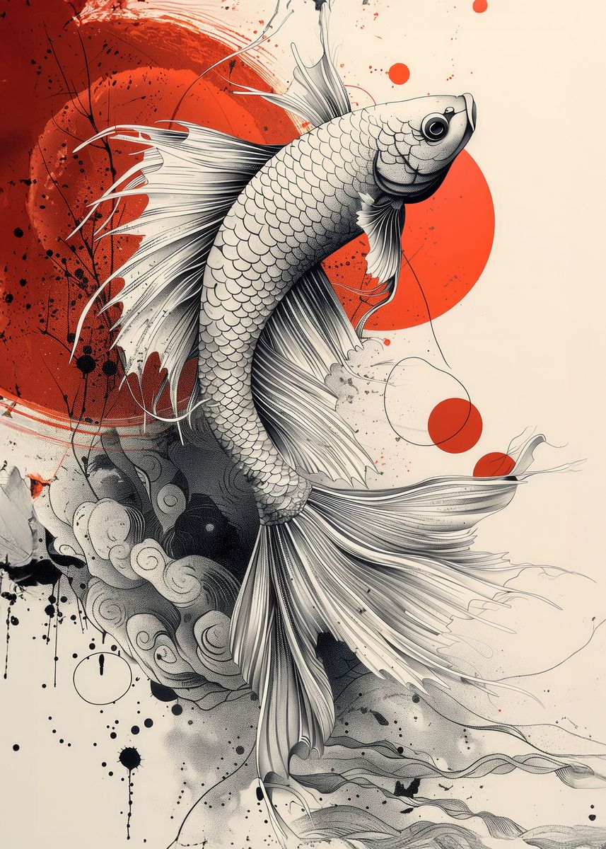'Japan betta fish poster' Poster, picture, metal print, paint by ...