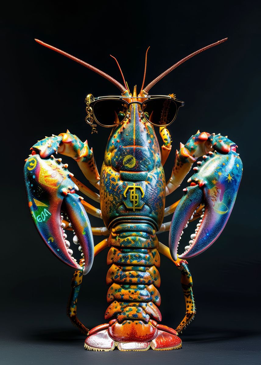 'Rainbow lobster gangster' Poster, picture, metal print, paint by ...
